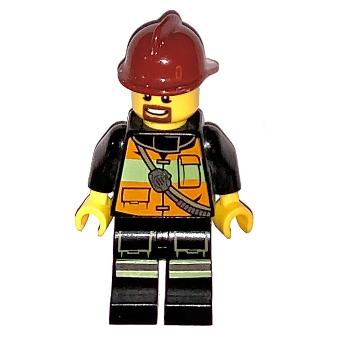 LEGO Firefighter With Dark Red Helmet and Goatee Minifigure | Brick Owl