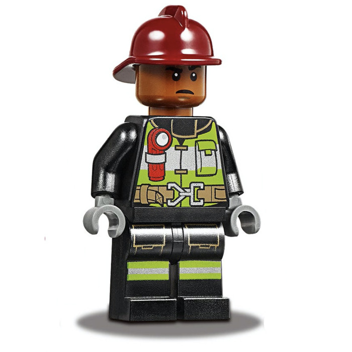 LEGO Firefighter with Dark Red Helmet and Reddish Brown Head Minifigure ...