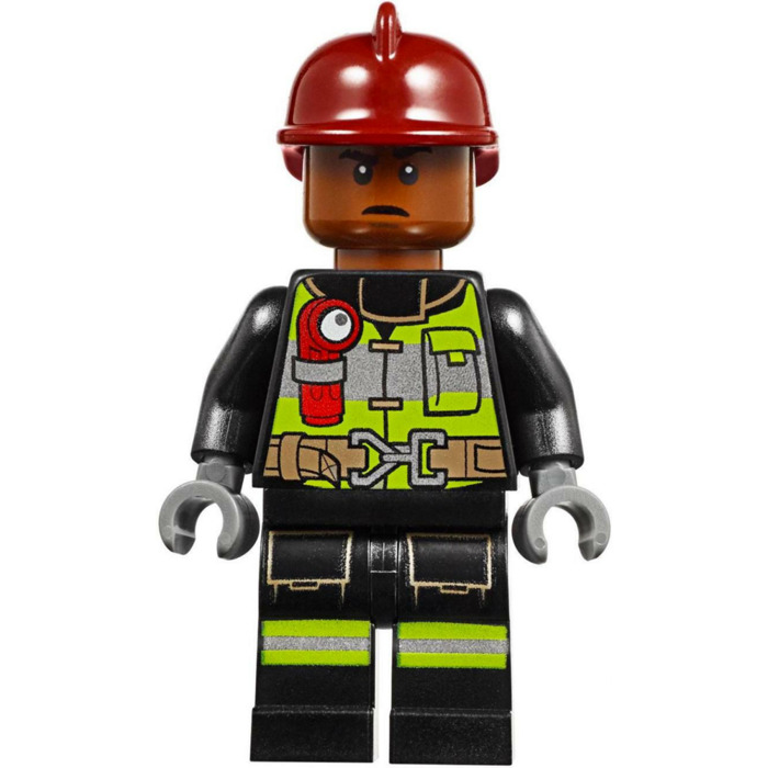 LEGO Firefighter with Dark Red Helmet and Reddish Brown Head Minifigure ...