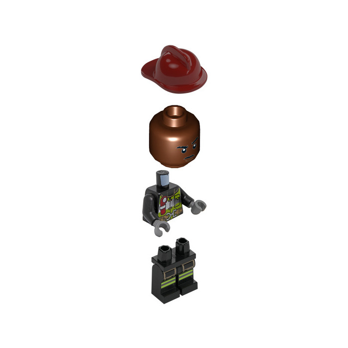 LEGO Firefighter with Dark Red Helmet and Reddish Brown Head Minifigure ...