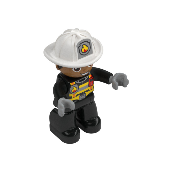 LEGO Firefighter with Helmet with Badge and Brown Eyes Duplo Figure ...