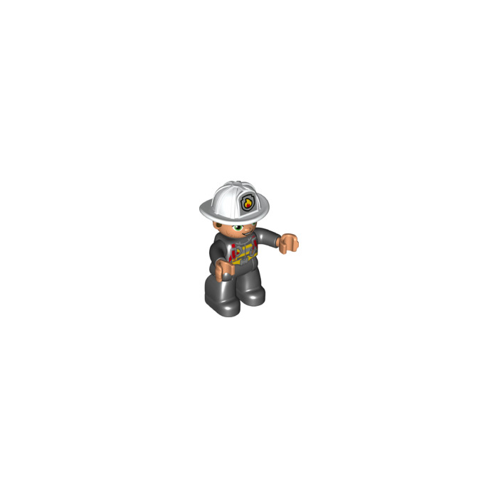 LEGO Firefighter with Helmet with Badge and Green Eyes Duplo Figure ...