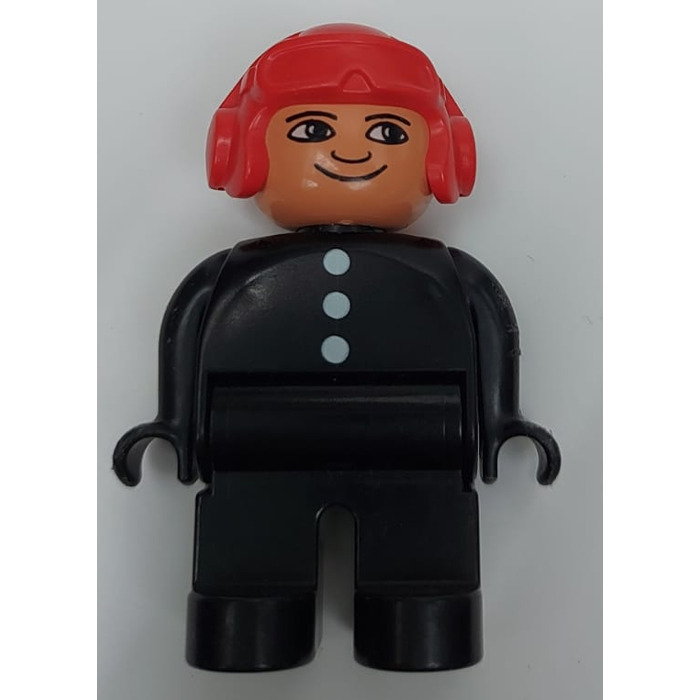 LEGO Firefighter with Red Aviator Helmet and White Buttons Duplo Figure ...