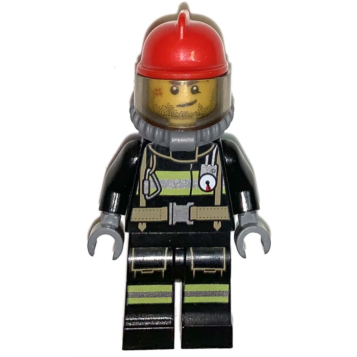 LEGO Firefighter with Reflective Stripes and Red Helmet with Blue Air ...