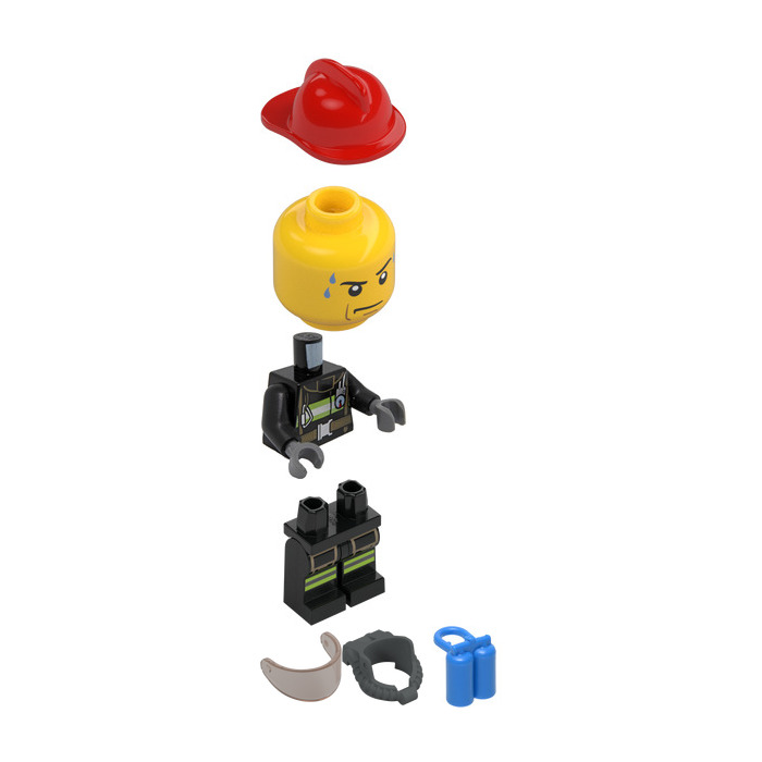 LEGO Firefighter with Reflective Stripes and Red Helmet with Blue Air ...