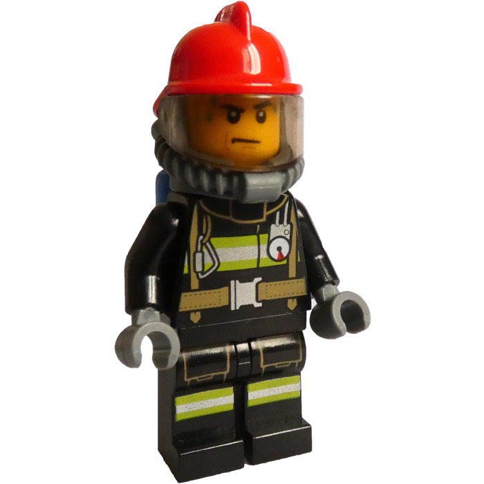 LEGO Firefighter with Reflective Stripes and Red Helmet with Blue Air ...