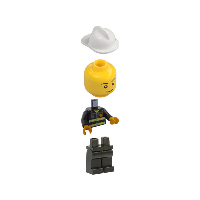 LEGO Firefighter with Reflective Stripes and White Fire Helmet (Black ...