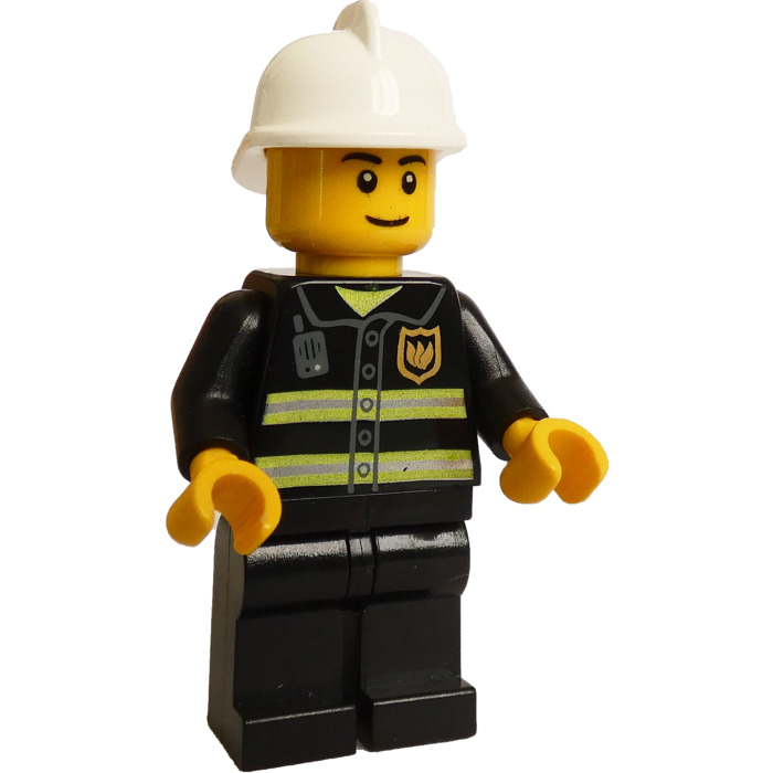 LEGO Firefighter with Reflective Stripes and White Fire Helmet (Black ...