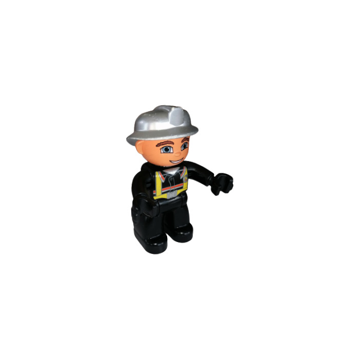 LEGO Firefighter with Silver Helmet and Black Hands Duplo Figure ...
