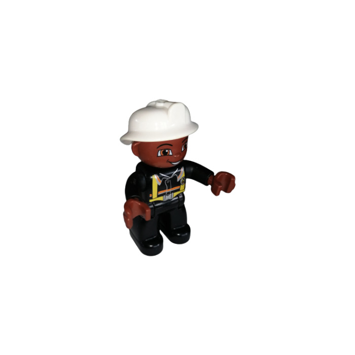 LEGO Firefighter with White Helmet and Brown Face Duplo Figure with ...
