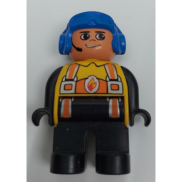 LEGO Firefighter with Yellow Top and Blue Aviator Helmet Duplo Figure ...