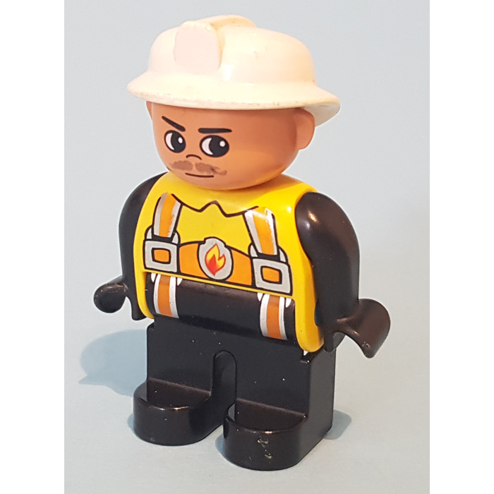 LEGO Firefighter with Yellow Top and White Helmet with Moustache Duplo ...
