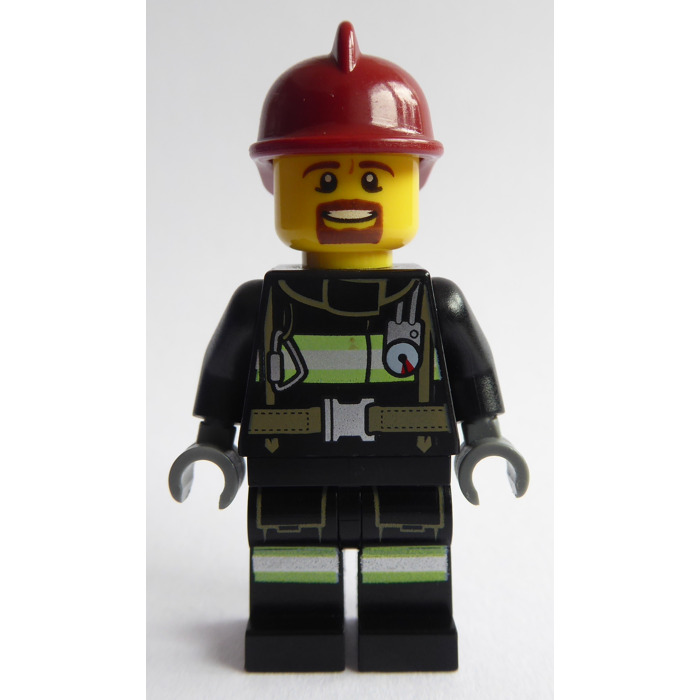 LEGO Fireman with Dark Red Fire Helmet and Brown Beard Minifigure ...