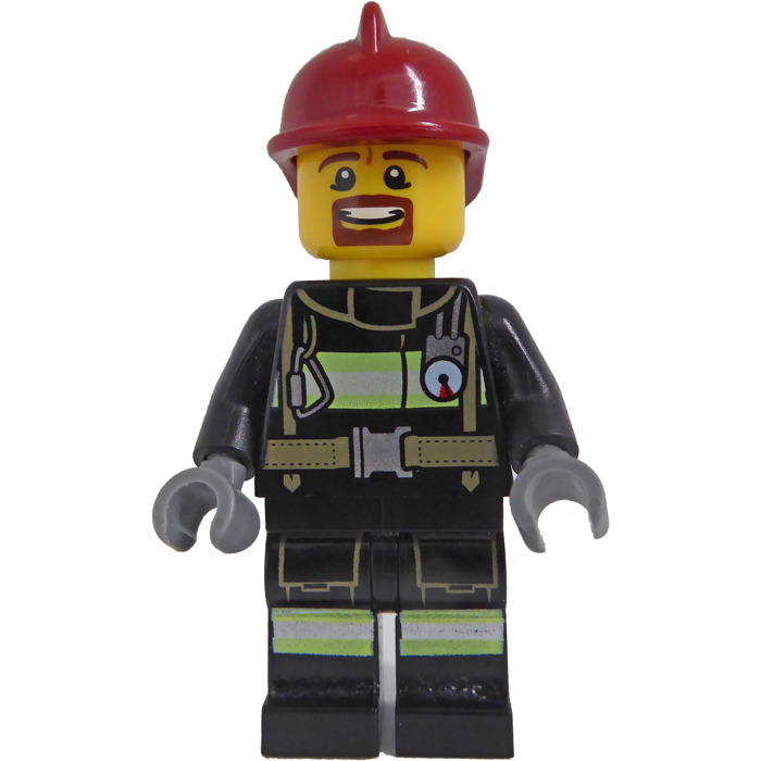 LEGO Fireman with Dark Red Fire Helmet and Brown Beard Minifigure ...