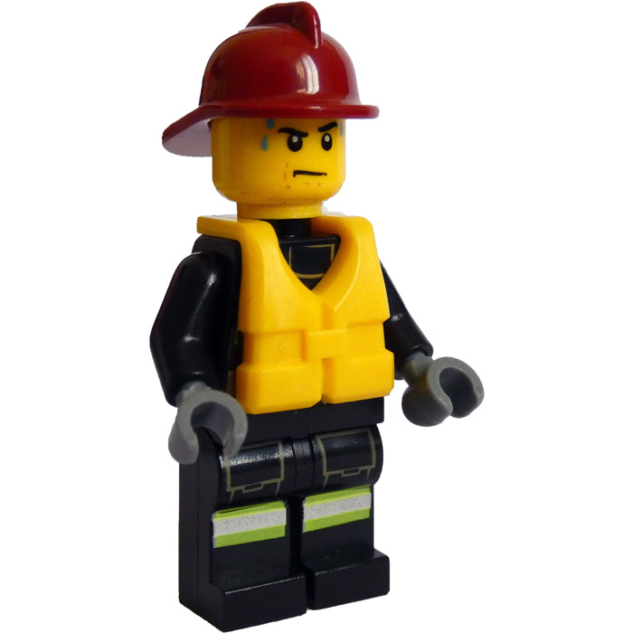 LEGO Fireman with Dark Red Helmet and Life Jacket Minifigure | Brick ...