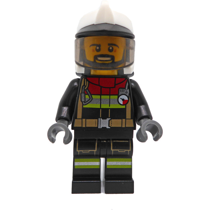 LEGO Fireman with white helmet and black peak Minifigure | Brick Owl