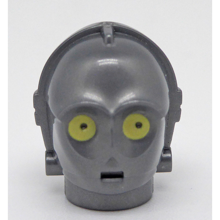 LEGO Flat Silver Protocol Droid Head with Bright Light Yellow Eyes ...