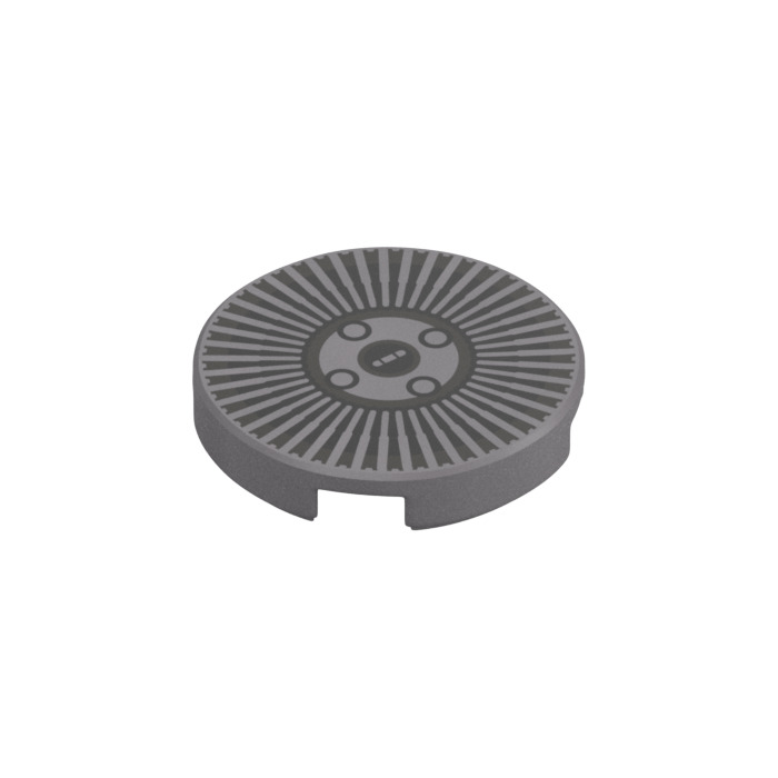 LEGO Flat Silver Tile 2 x 2 Round with Hubcap with Radial Stripes and ...