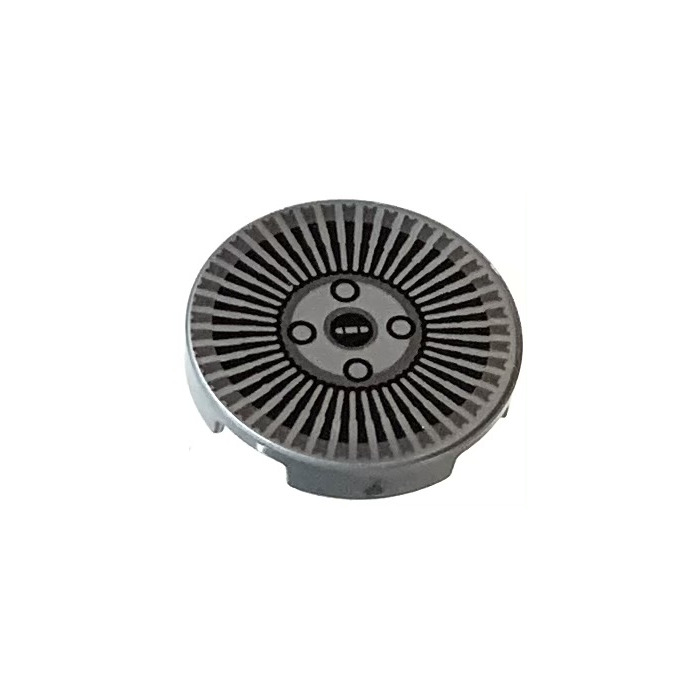 LEGO Flat Silver Tile 2 x 2 Round with Hubcap with Radial Stripes and ...