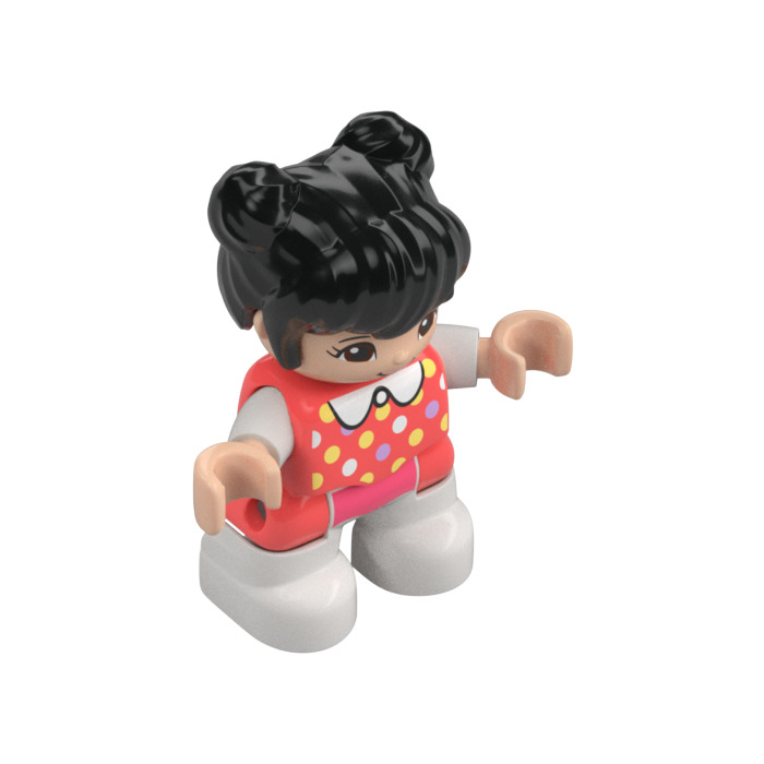 LEGO Girl with Coral Top with Polka Dots and Black Hair Duplo Figure ...