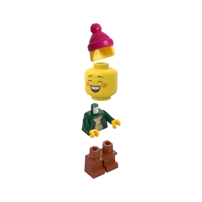 LEGO Girl with Dark Green Jacket and Magenta Beanie Minifigure | Brick Owl