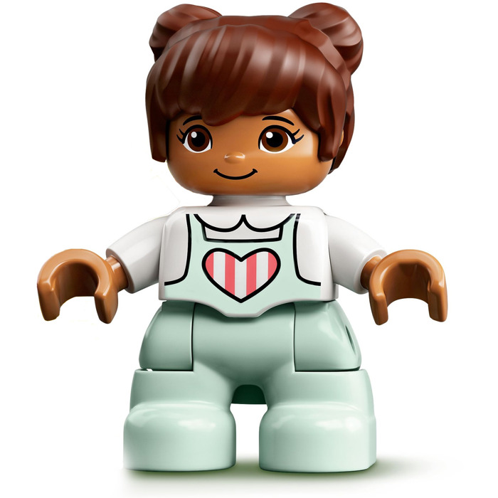 LEGO Girl with Light Aqua Overalls with Heart Duplo Figure | Brick Owl ...