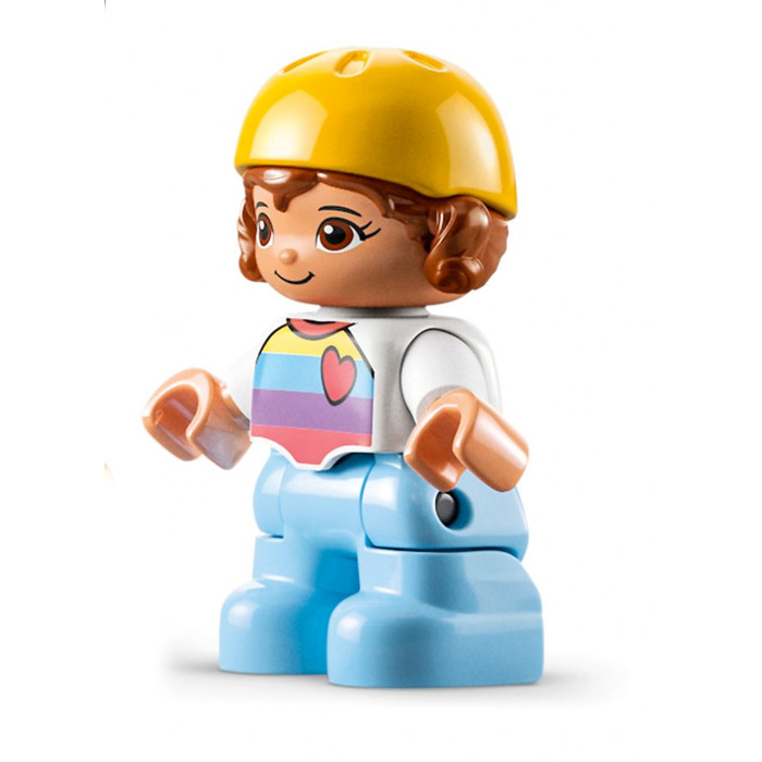 LEGO Girl with White Top with Stripes and Heart with Orange Helmet ...