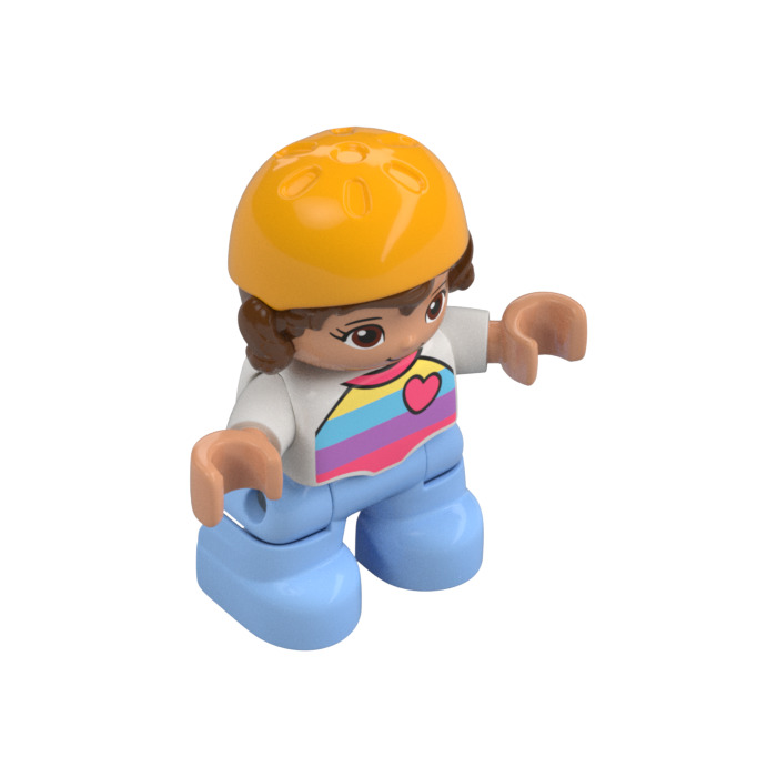 LEGO Girl with White Top with Stripes and Heart with Orange Helmet ...