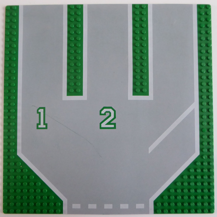 LEGO Green Baseplate 32 x 32 with 3 Driveways with "1" and "2" and Line ...