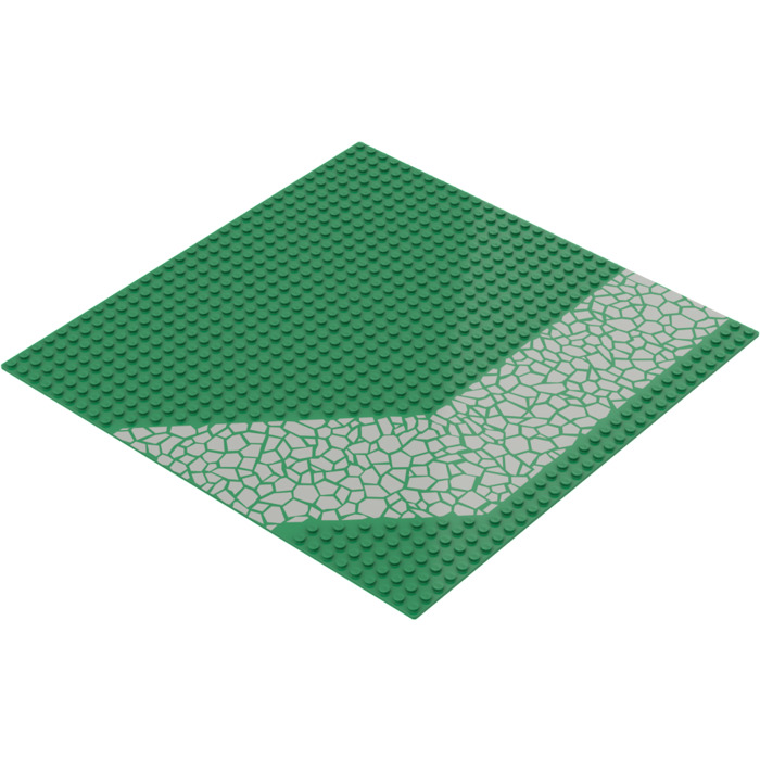 LEGO Green Baseplate 32 x 32 with Driveway with Light Gray Cobblestones ...