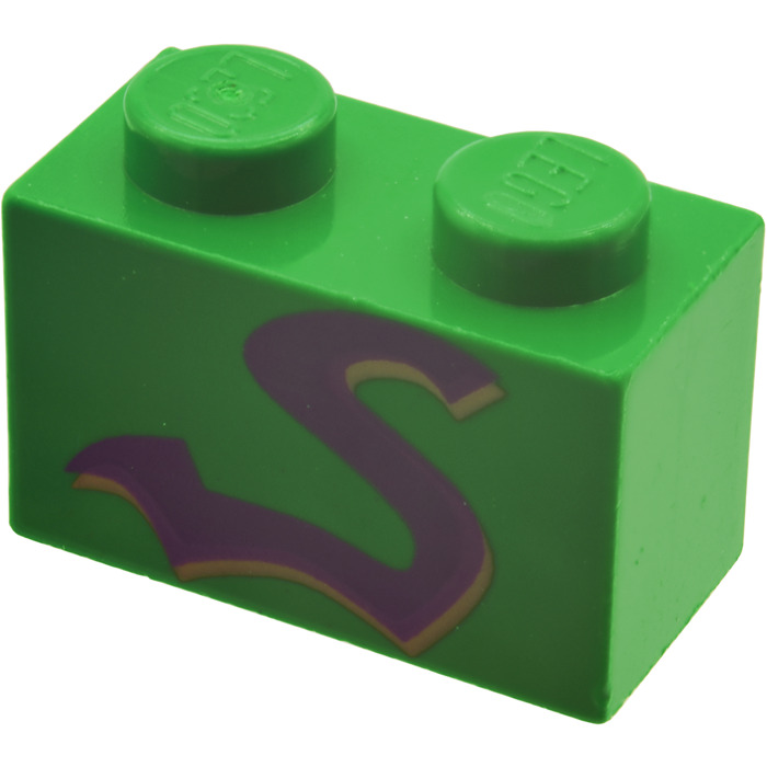 LEGO Brick 1 x 2 with Purple Snake "S" with Bottom Tube (3004 / 83825 ...
