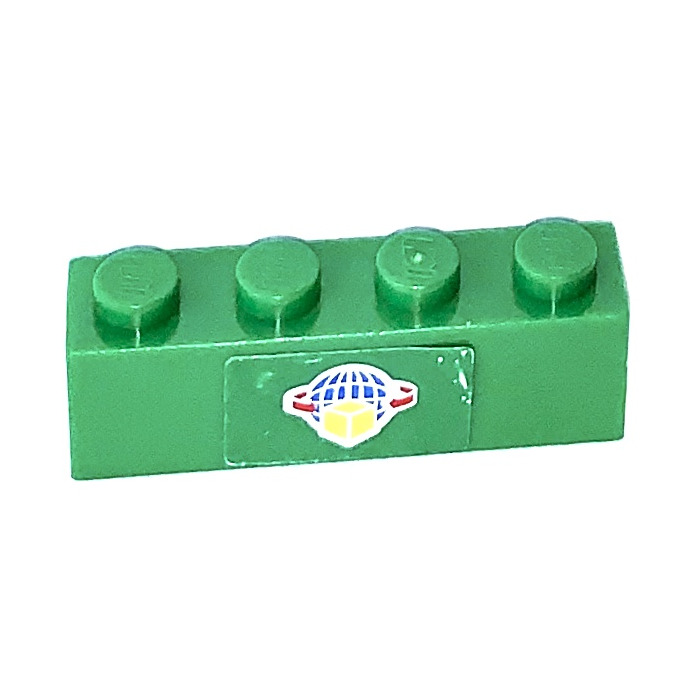 LEGO Green Brick 1 x 4 with Box, Arrows and Globe Sticker (3010 ...