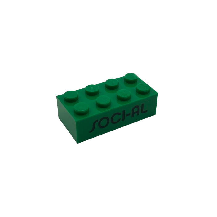 LEGO Green Brick 2 x 4 with Black SOCIAL pattern on Both Sides (Play ...