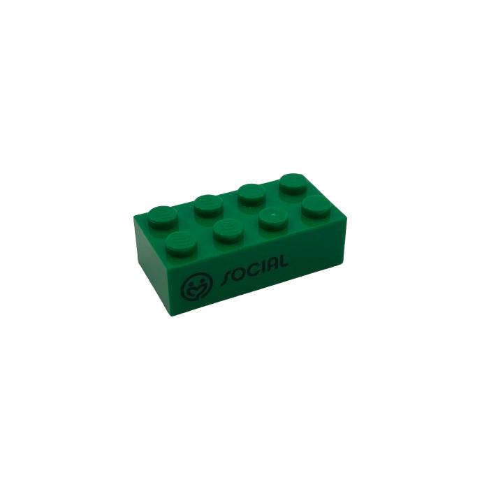 LEGO Green Brick 2 x 4 with Black SOCIAL pattern on Both Sides (Play ...