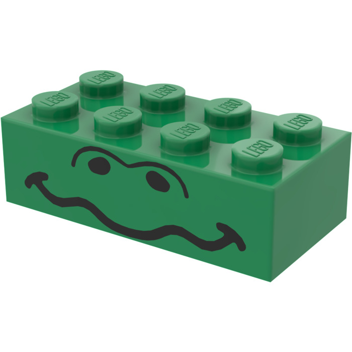 LEGO Green Brick 2 x 4 with Unibrow Eyes and Wavy Mouth (83041 / 83841 ...
