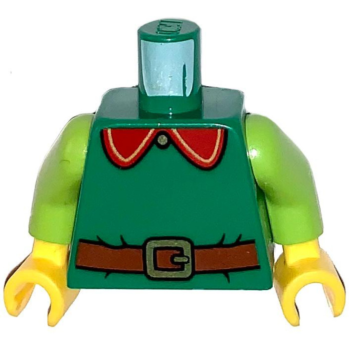 LEGO Green Minifig Torso with Red Collar, Reddish-brown Belt and Golden ...