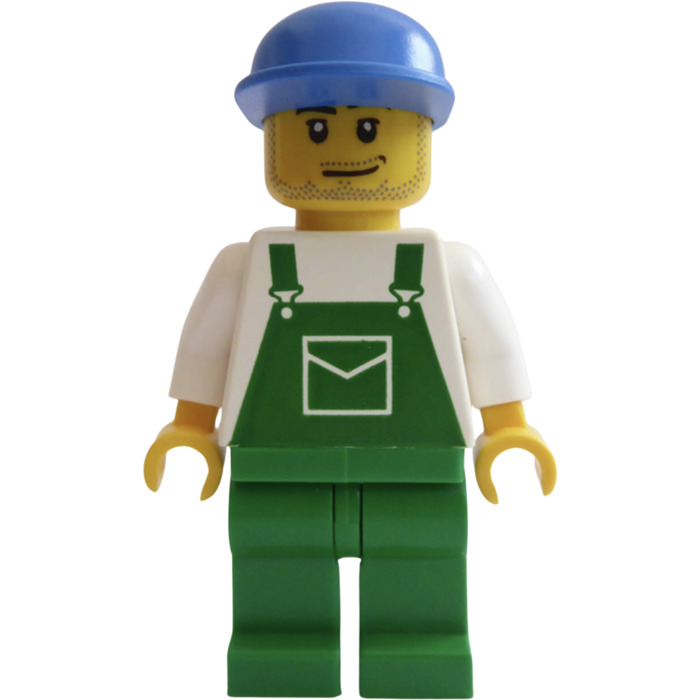 LEGO Green Overalls with Pocket, Green Legs, Blue Hat, Smirk and ...