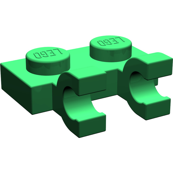 LEGO Green Plate 1 x 2 with Horizontal Clips (flat fronted clips ...