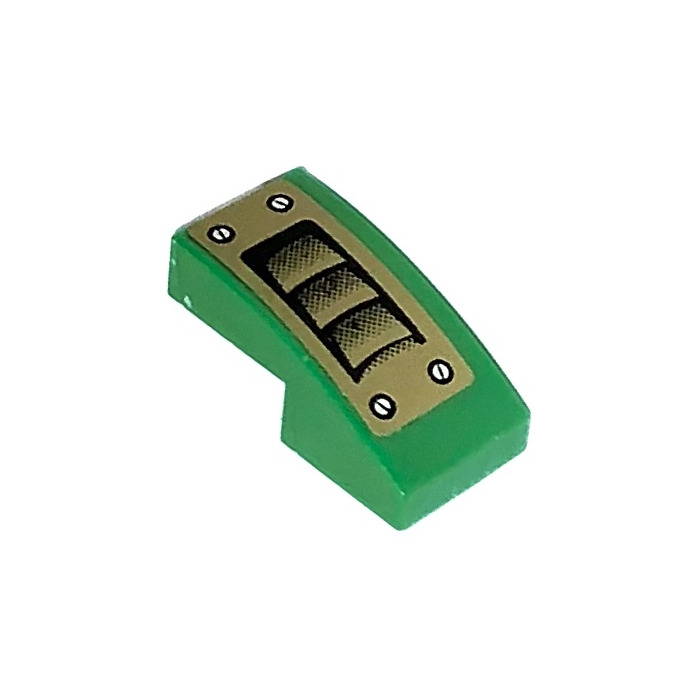 LEGO Green Slope 1 x 2 Curved with Gold Vents and Bolts Sticker (11477 ...