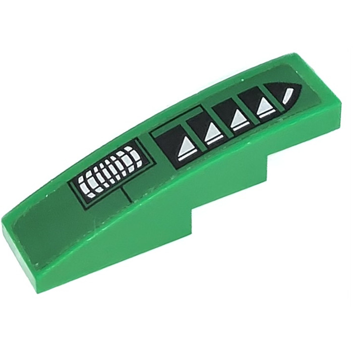 LEGO Green Slope 1 x 4 Curved with Black and Silver Vent Symbols (Left ...