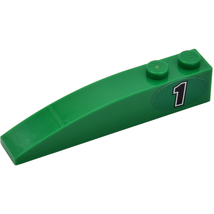 LEGO Green Slope 1 x 6 Curved with Studs with Black '1' in Green Oval ...