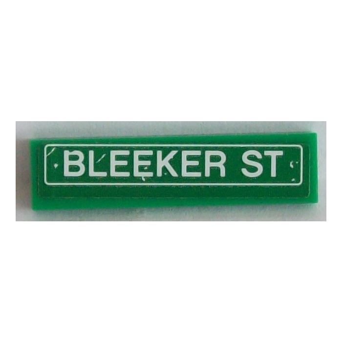 LEGO Green Tile 1 x 4 with 'Bleeker St' Sticker (2431) | Brick Owl ...