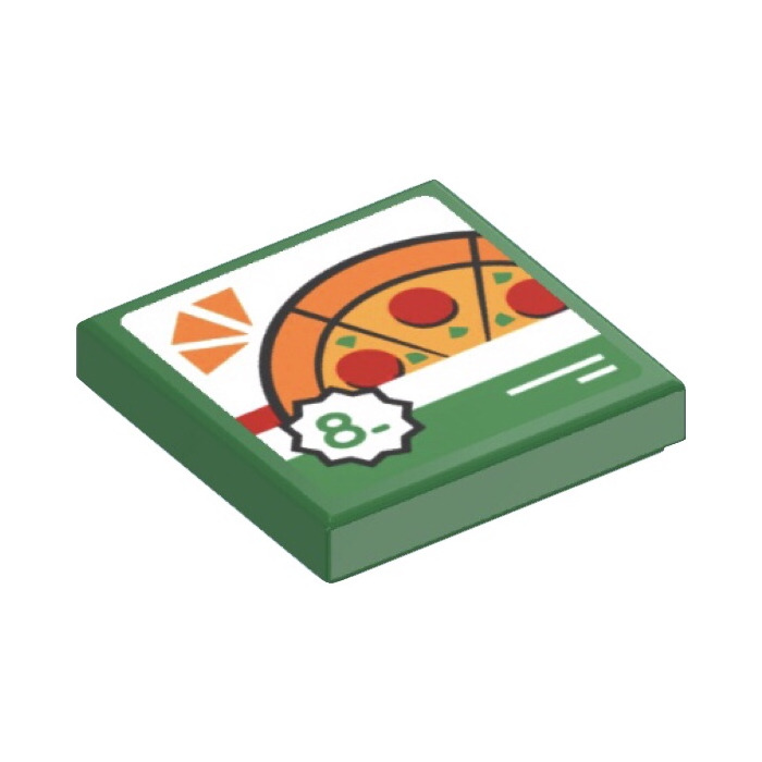 LEGO Green Tile 2 x 2 with Pepperoni Pizza and Number 8 Sticker with ...