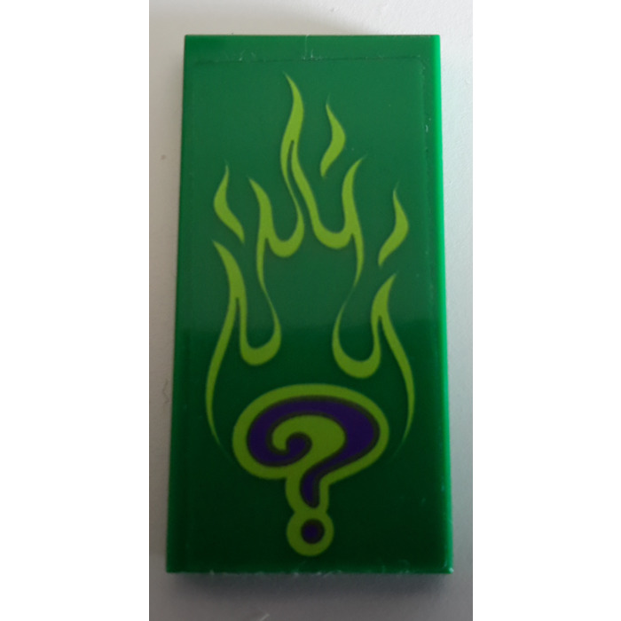 LEGO Green Tile 2 x 4 with Riddler Logo and Green Flames Sticker (87079 ...