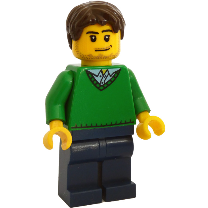 LEGO Green V-Neck Sweater, Dark Blue Legs, Dark Brown Short Hair ...