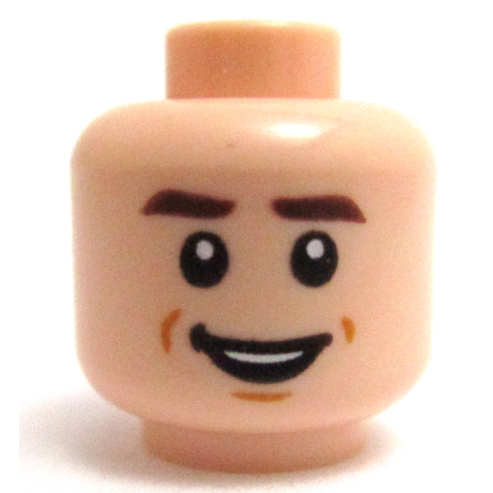 LEGO Head with Dark Brown Eyebrows and Small Smile and Scared ...