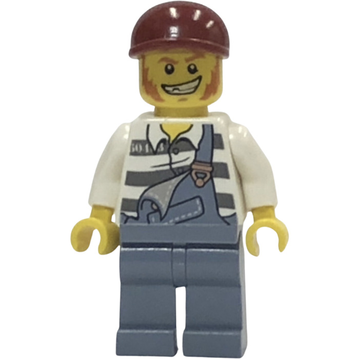 LEGO Jail Prisoner with Dark Red Cap and Torn Overalls Minifigure ...