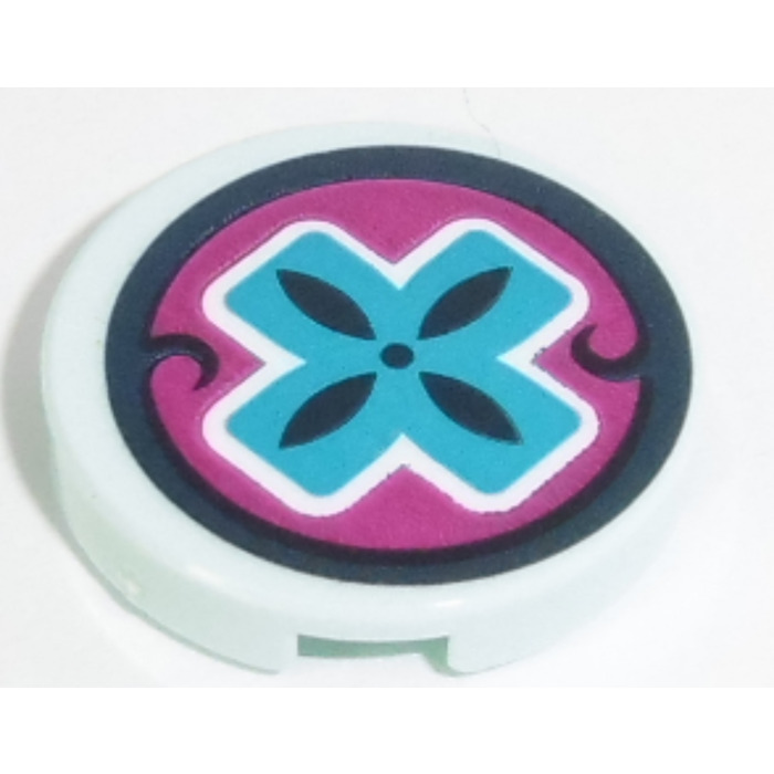 LEGO Light Aqua Tile 2 x 2 Round with Cross Sticker with Bottom Stud ...
