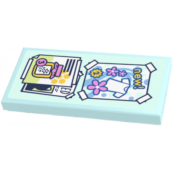 LEGO Light Aqua Tile 2 x 4 with Taped Leaflets Sticker (87079) | Brick ...