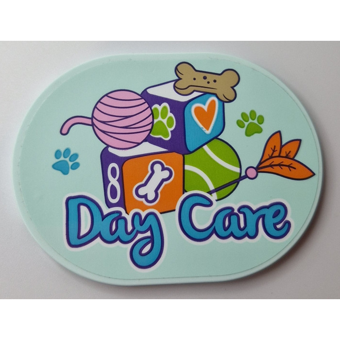 LEGO Tile 6 x 8 with Rounded Ends with 'Day Care', Dog Bone, Yarn Ball ...